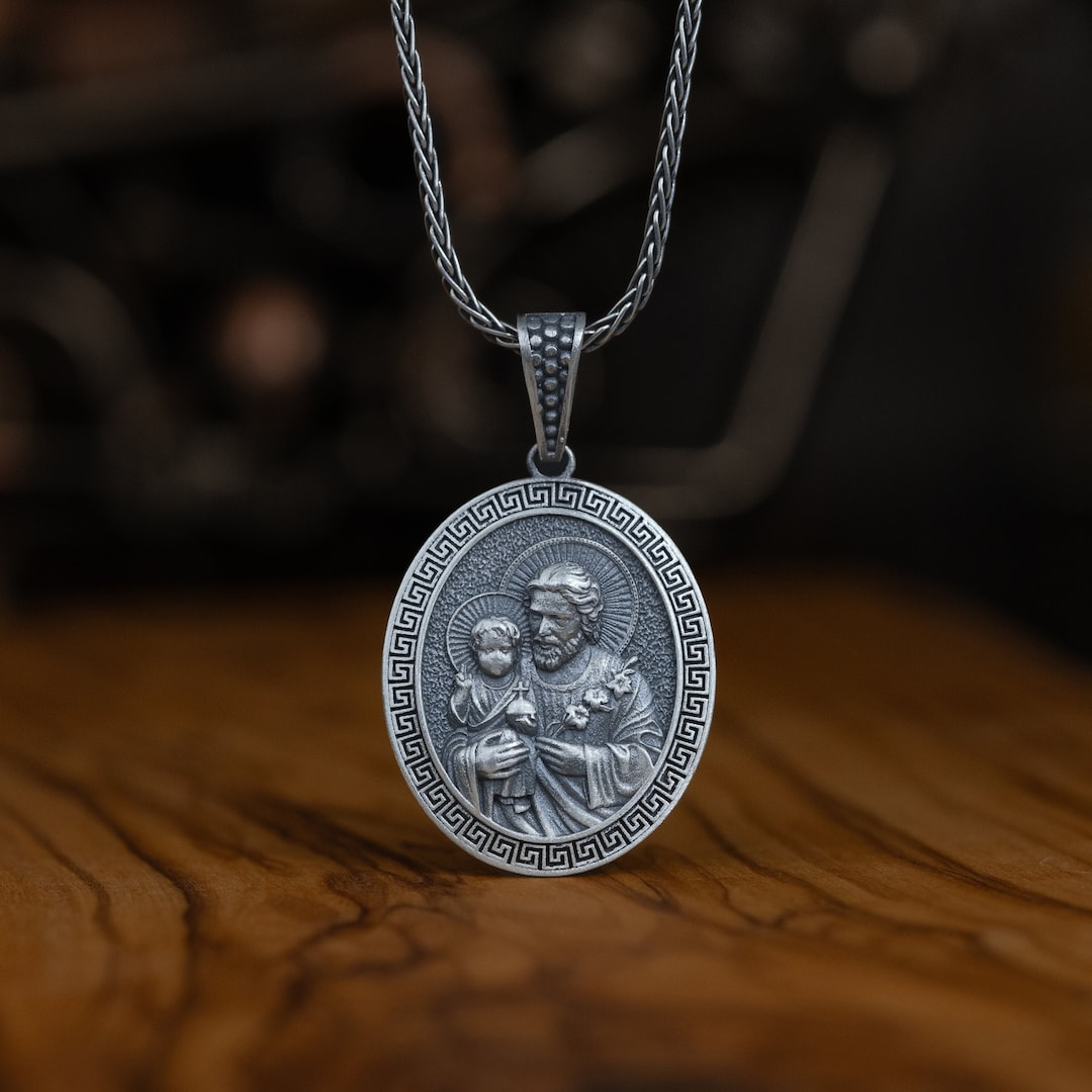 Saint Joseph Mens Necklace, St Joseph Catholic Personalized Necklace ...