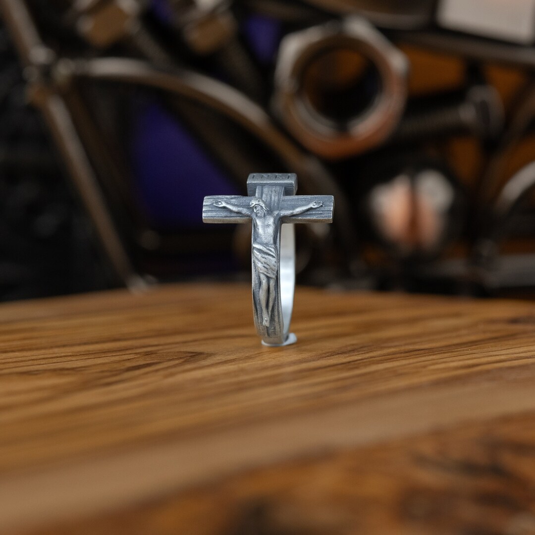 Jesus Christ Crucifix Cross Christian Band Ring İn Sterling Silver ...
