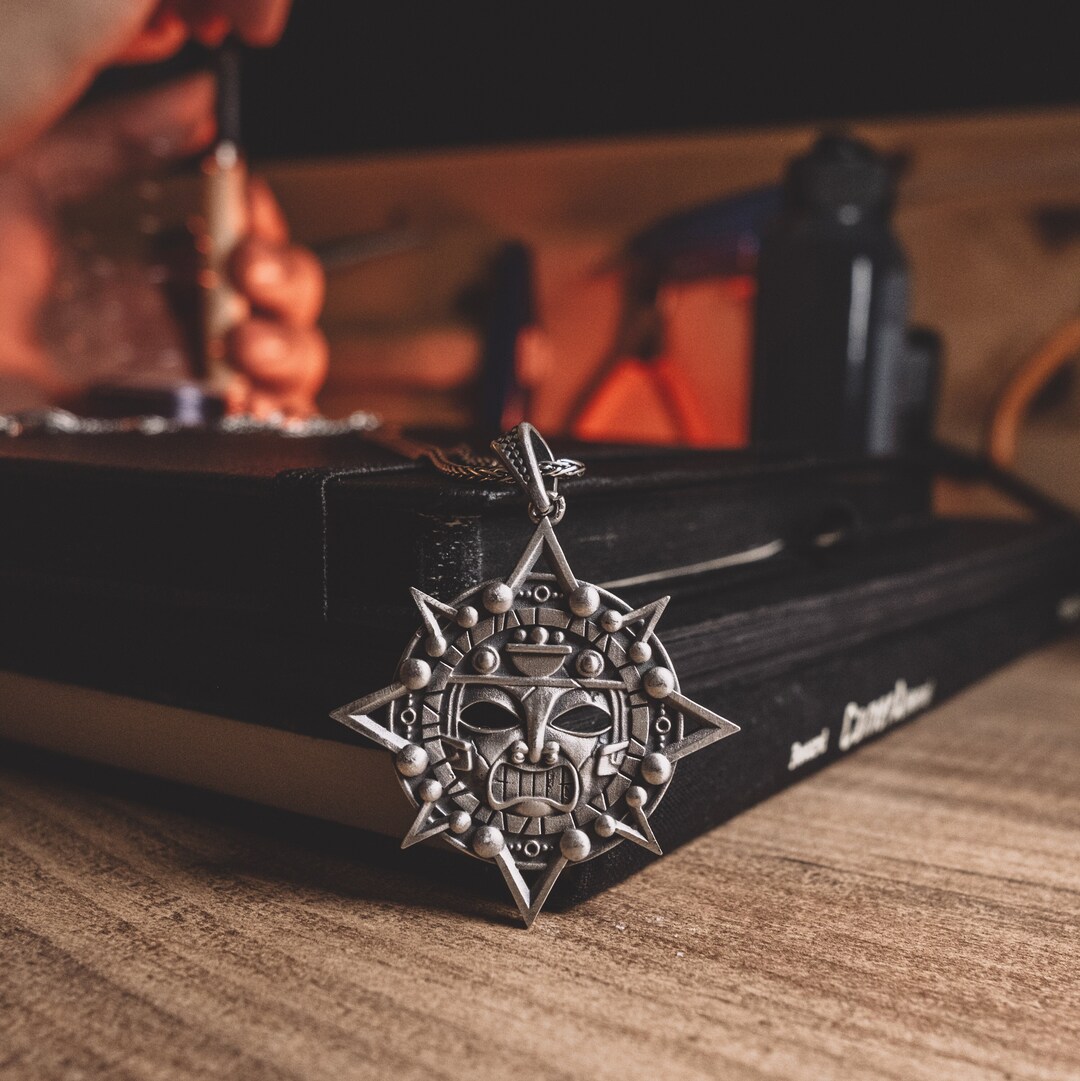 Aztec Sun Engraved Handmade Necklace in Sterling Silver, Mayan Necklace ...