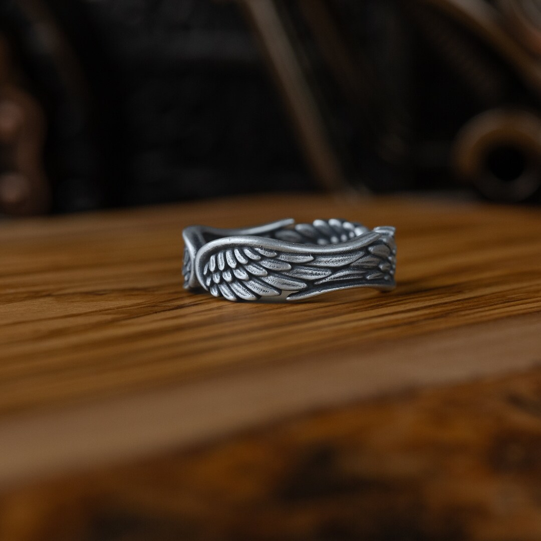 Handmade Sterling Silver Angel Wings Men Wedding Ring, Angel Wings ...