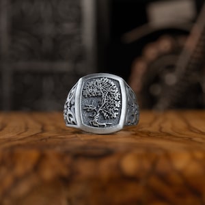 Men Signet Ring With Tree of Life Made of Silver, Yggdrasil Family Tree ...