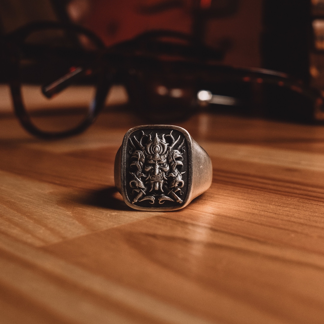 Sterling Silver Japanese Samurai Warrior Men Ring, Japanese Art ...