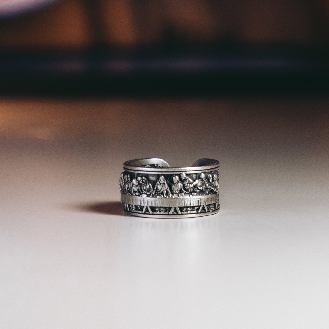 925 Sterling Silver Last Supper by Da Vinci Faith Band Ring, Jesus and ...