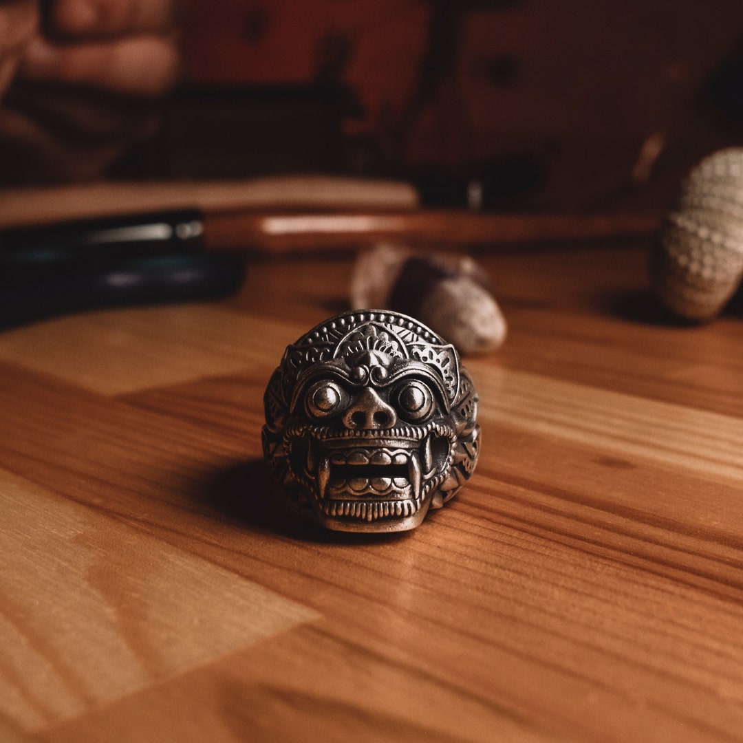 Silver Barong God of Good Mens Ring, Balinese Mythology Gothic Ring for ...