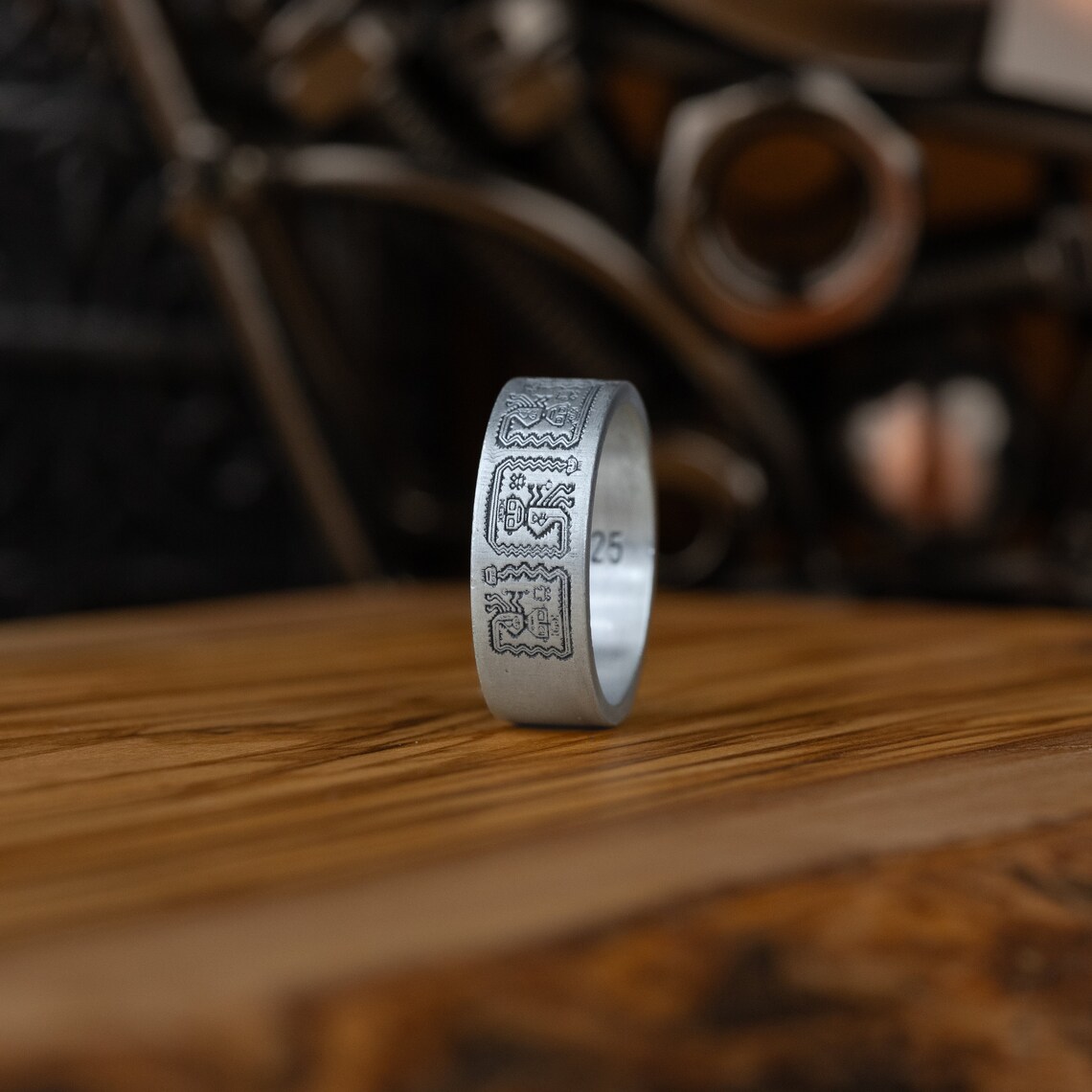 Aztec and Mayan Hieroglyphics Silver Band Ring, Ancient Unique Mens ...
