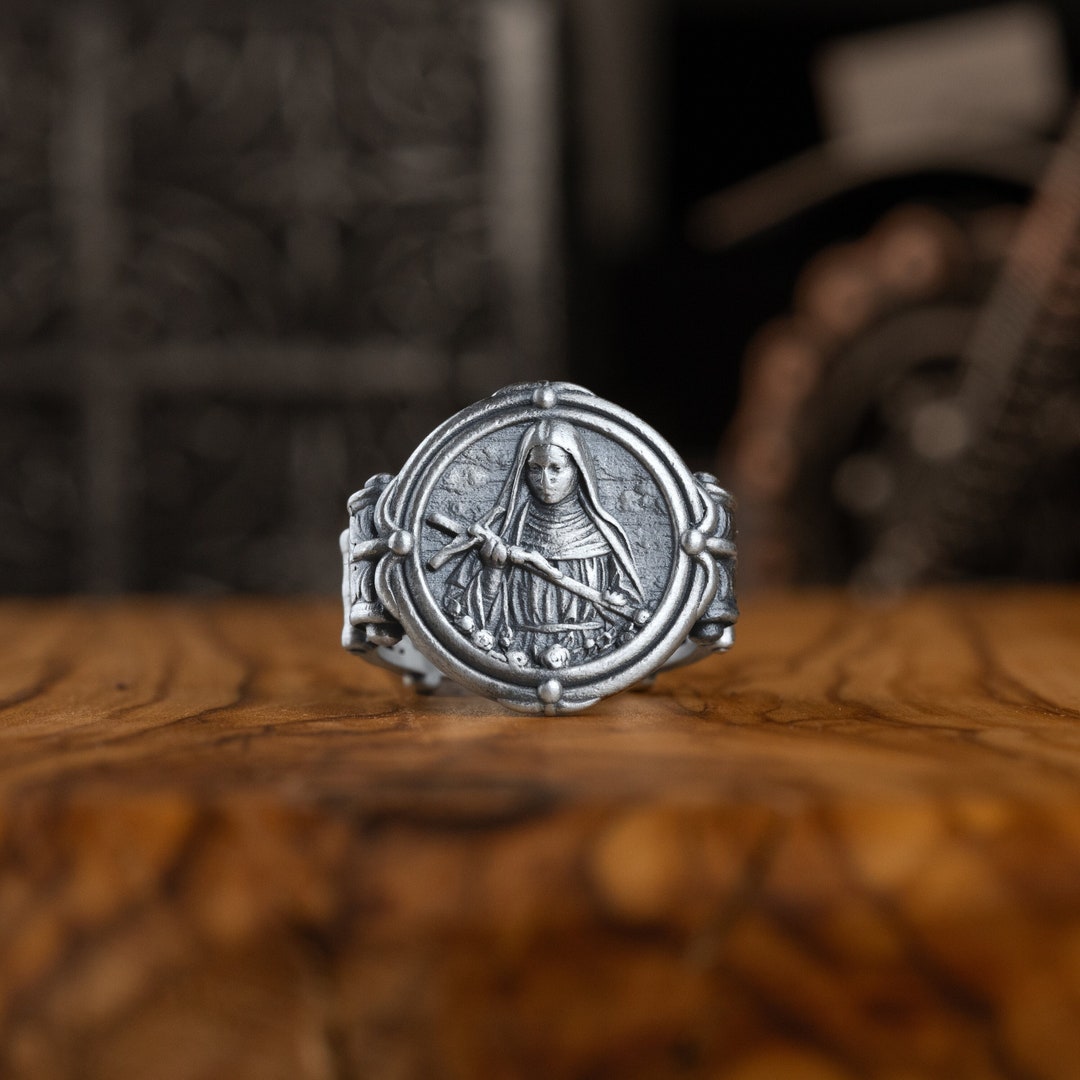 St Rita of Cascia Faith Ring for Men in 925 Sterling Silver, Religious ...