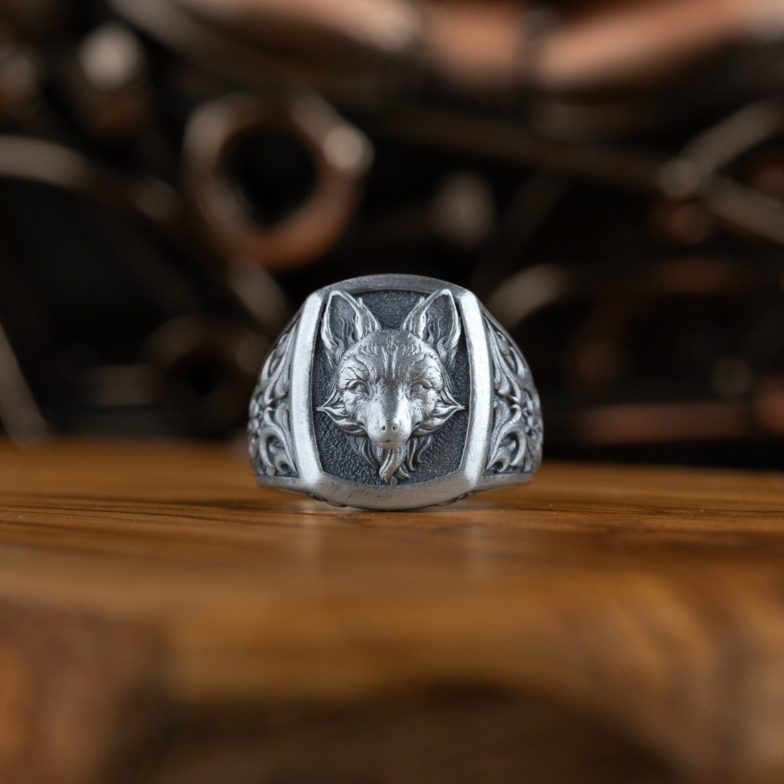 Kitsune Fox Signet Ring by Japanese Mythology for Men, Silver Jewelry ...