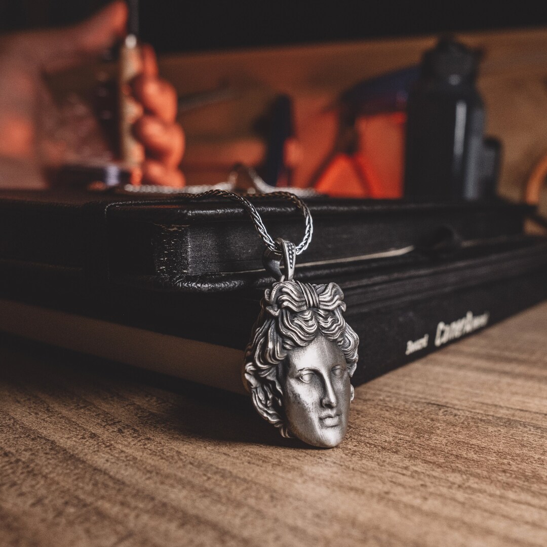 Silver Apollo Men Necklace God of Prophecy, Oxidized Ancient Necklace ...