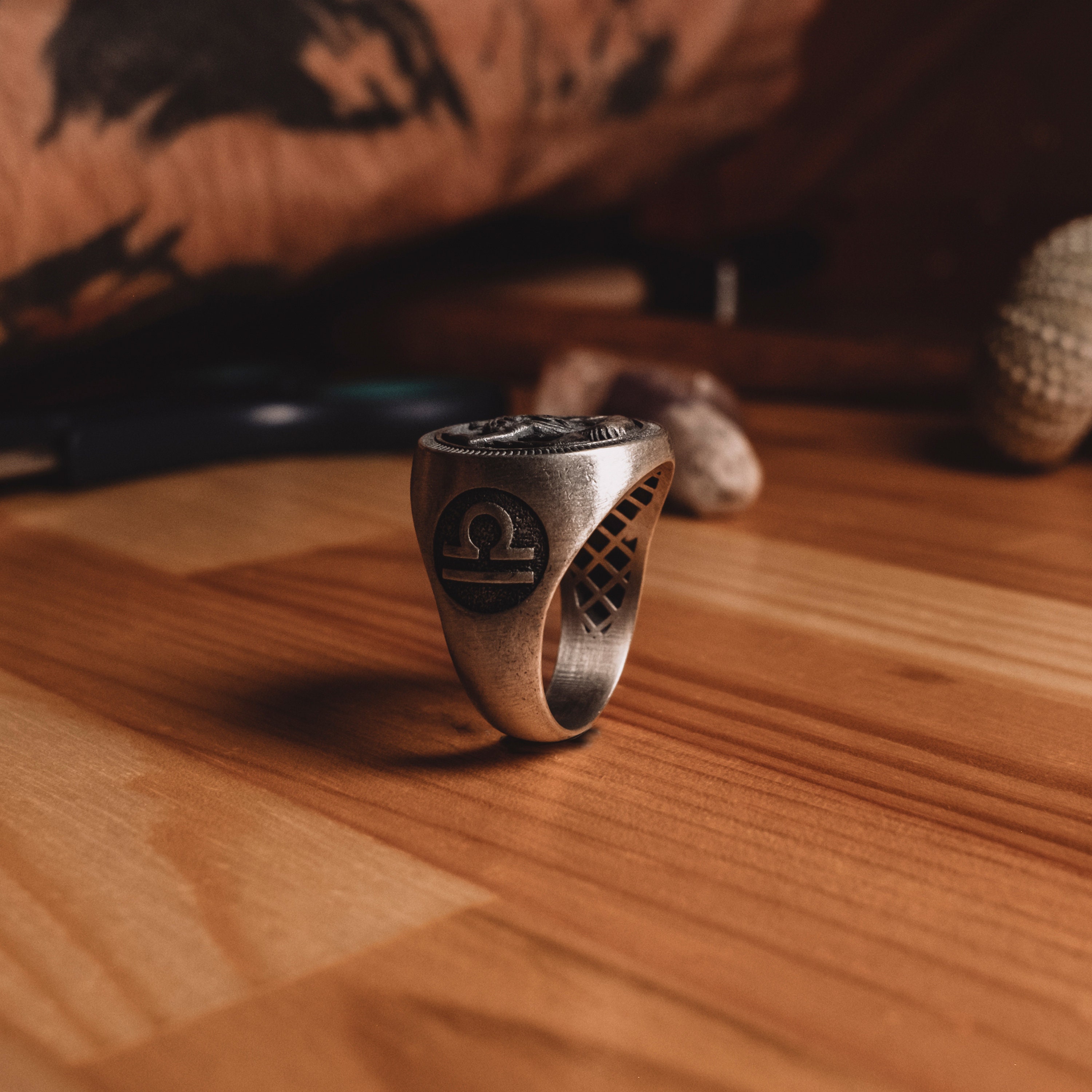 Sterling Silver Libra Engraved Ring, Male Pinky Ring in Sterling Silver ...