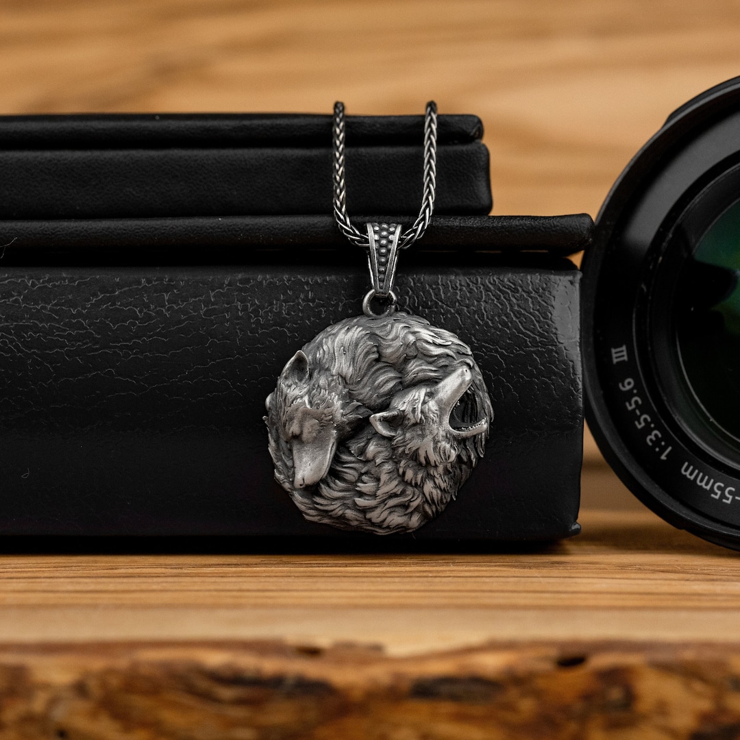 Yin Yang Men Sterling Silver Necklace, Twin Wolf Silver Pendent ...