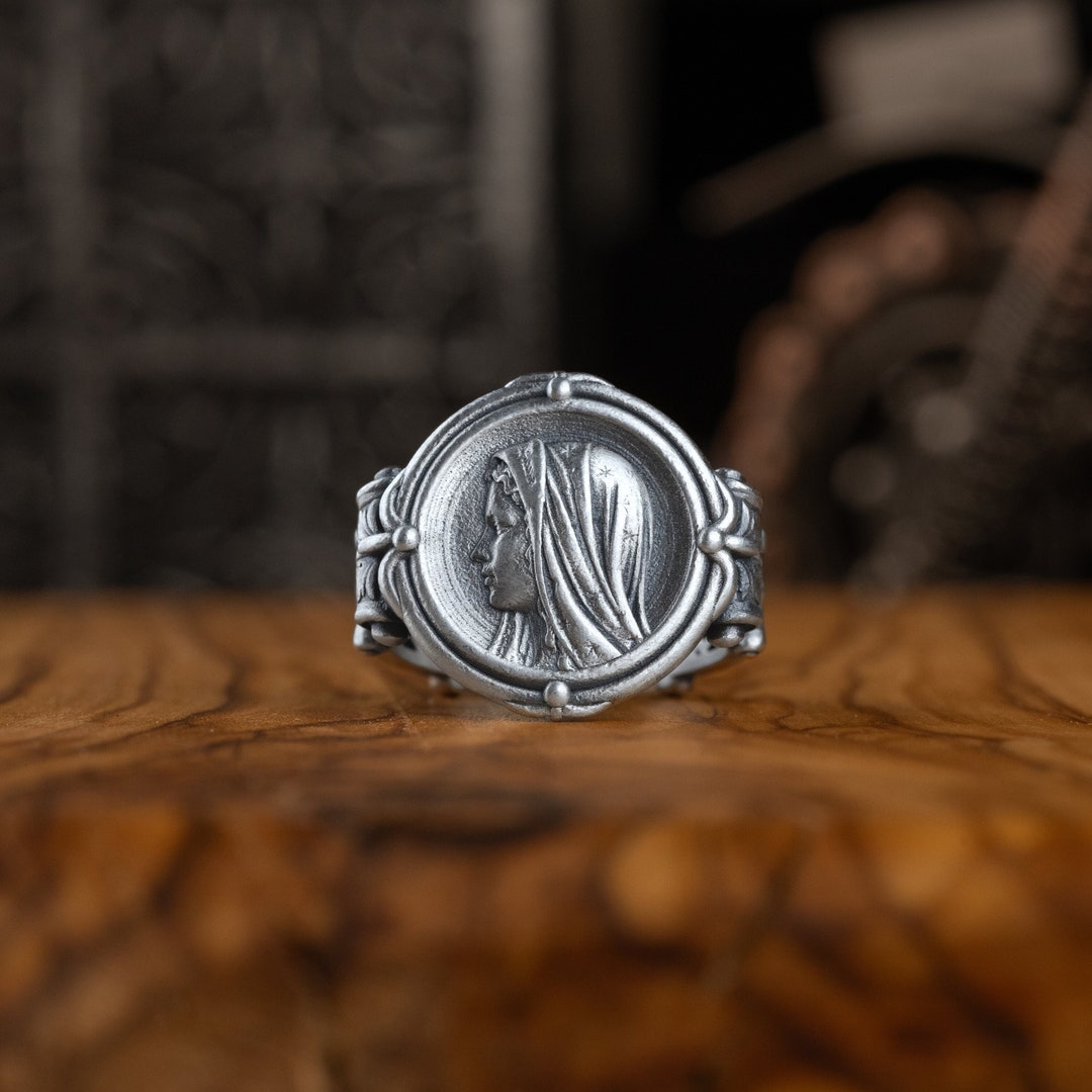 Catholic Virgin Mary Signet Ring for Religious Gift, 925 Sterling ...