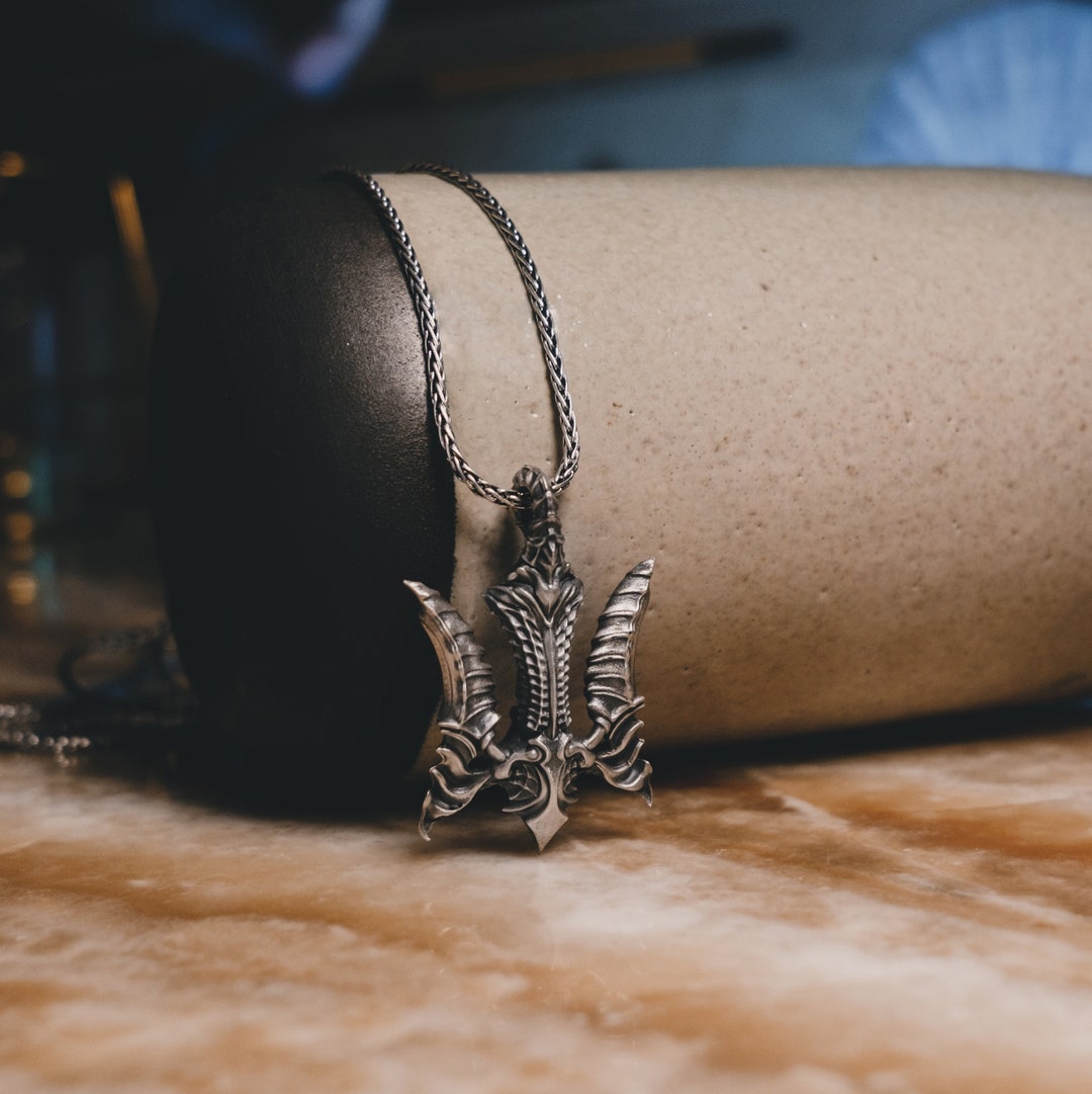 Sterling Silver Cyberpunk Trident Necklace, Futuristic Falcon ...