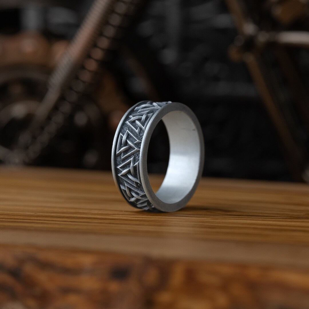 Handmade Sterling Silver Valknut Knot Men Band Ring, 925 Viking Knot ...