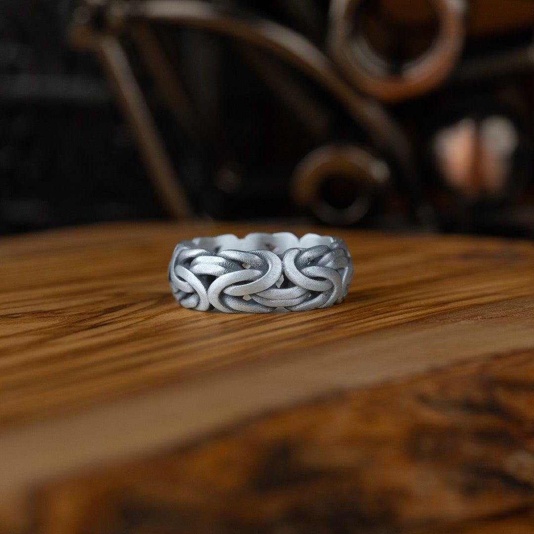 Byzantine Chain Dainty Male Band God Ring, Chunky Men's Ring in ...