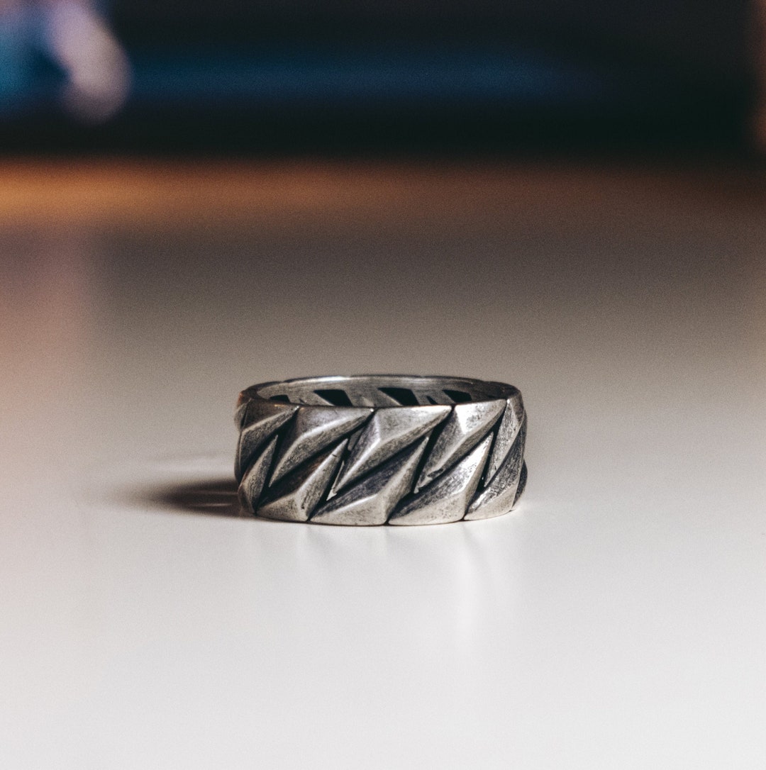 Handmade Sterling Silver Cuban Chain Band Men Ring, Cuban Chain Wedding ...