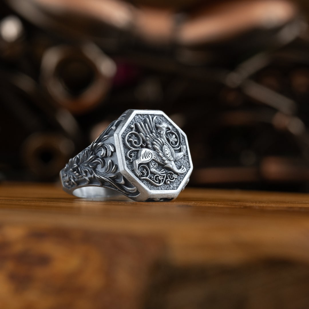 Vintage Griffin Signet Ring in Silver for Engagement Gift, Gryphon ...