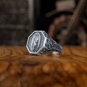 Minimalistic Virgin Mary Signet Men Ring for Religious Gift, Miraculous ...
