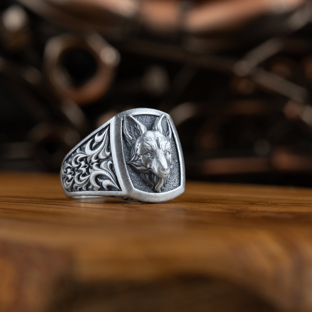 Kitsune Fox Signet Ring by Japanese Mythology for Men, Silver Jewelry ...
