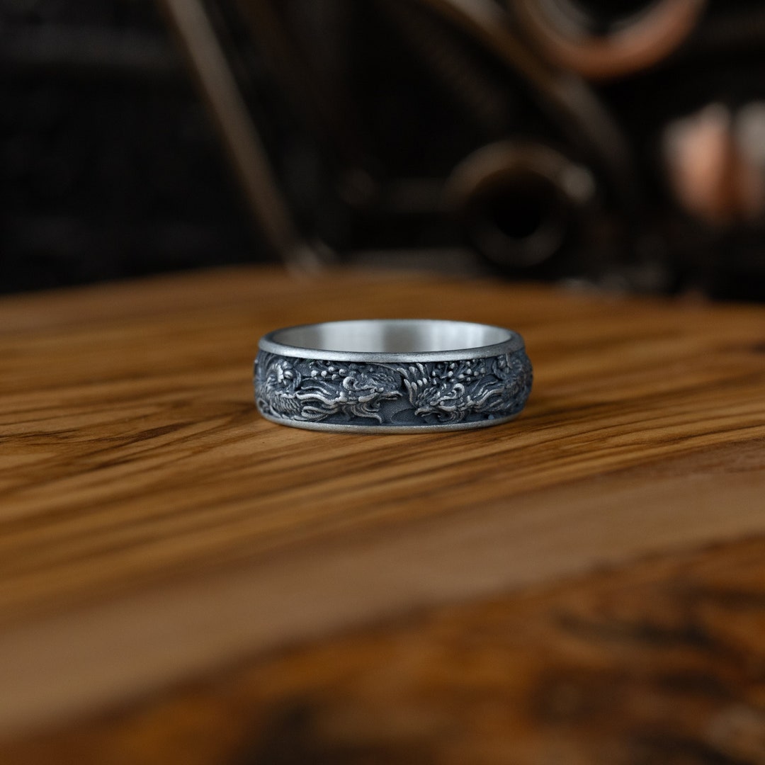 Japanese Myth Traditional Ornament Man Ring, Basan Fire Bird Silver ...