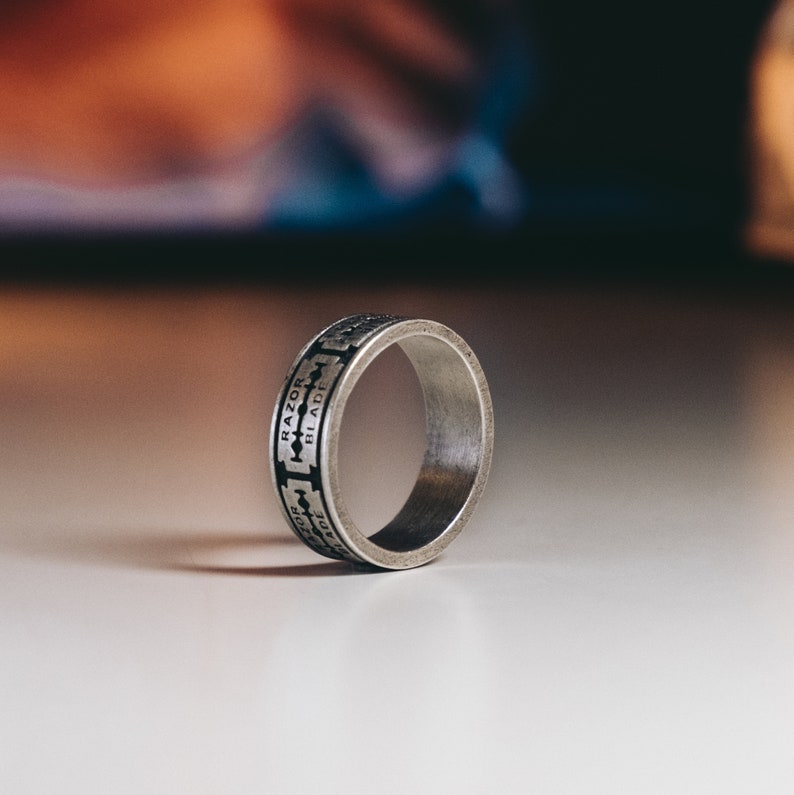 Razor Blade Men Cool Band Ring in 925 Silver, Unusual Male Ring in ...