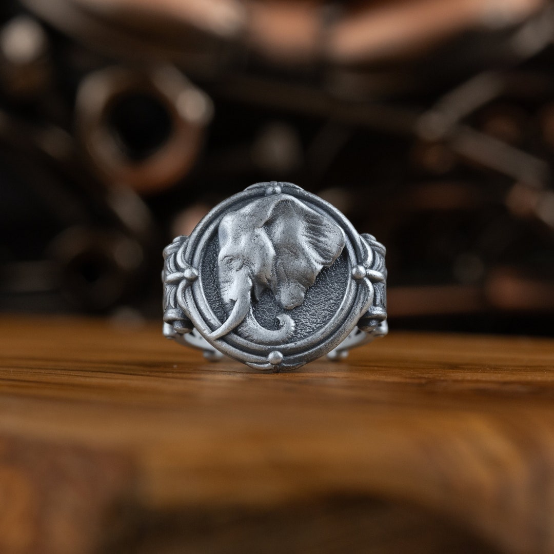 Elephant Unique Signet Ring in Sterling Silver for Husband, Nature ...