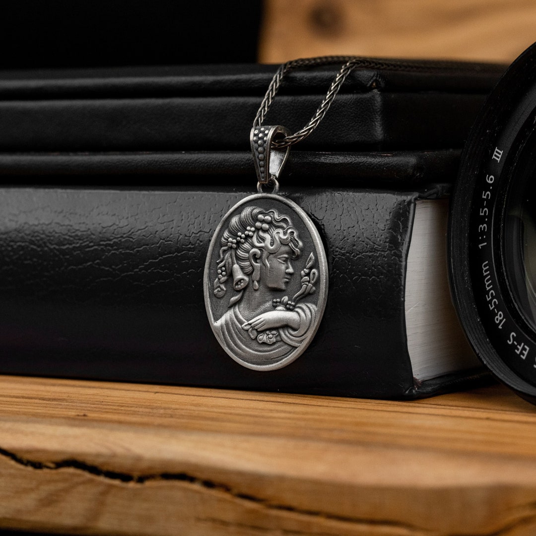 Cameo Oxidized Silver Unique Men Necklace, Handmade Sterling Silver ...