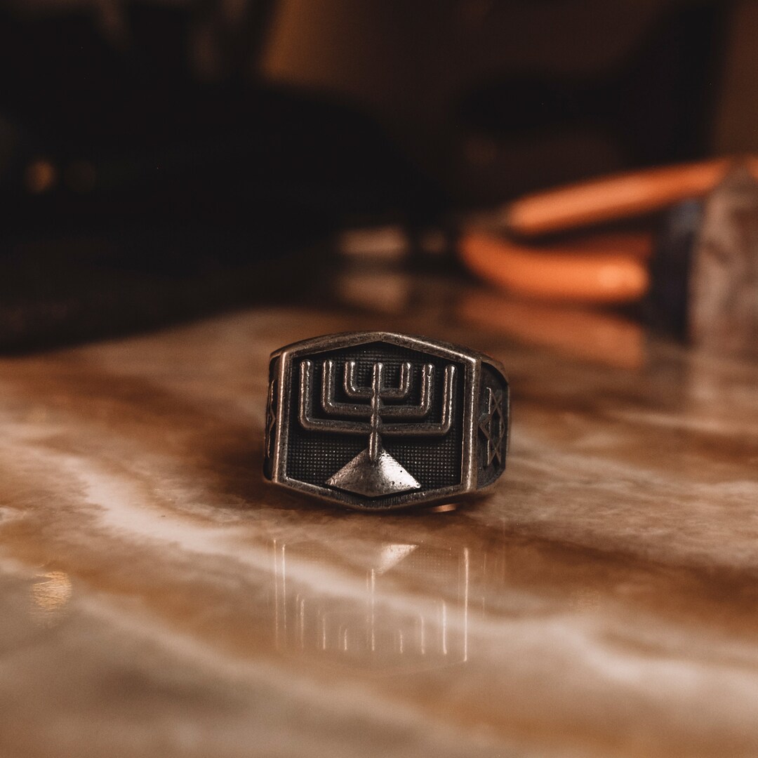 Menorah Jewish Signet Silver Men Ring Star of David Ring in - Etsy