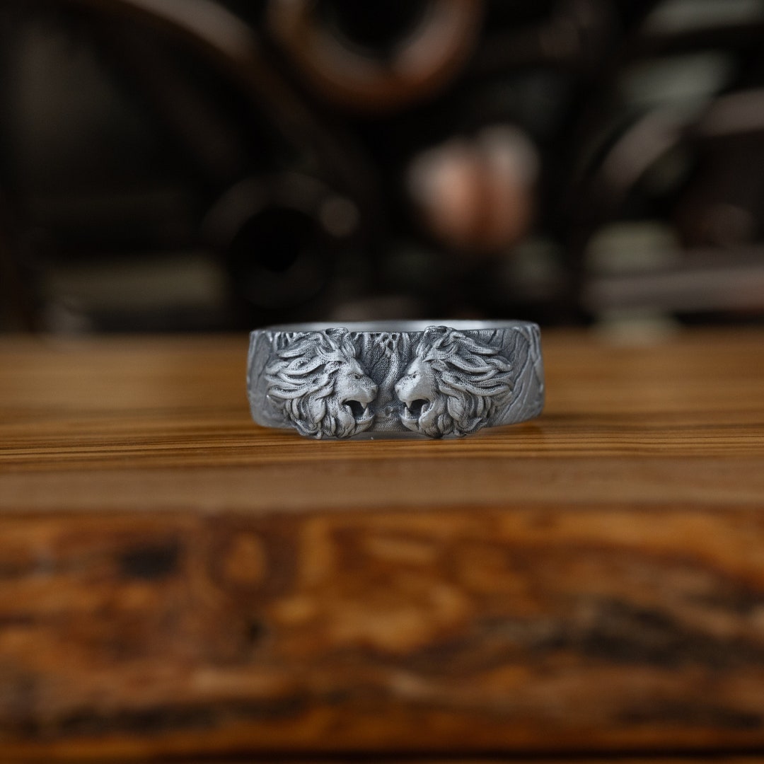 Sterling Silver Male Lion Mens Band Ring, Leo Animal Ring for Boyfriend ...
