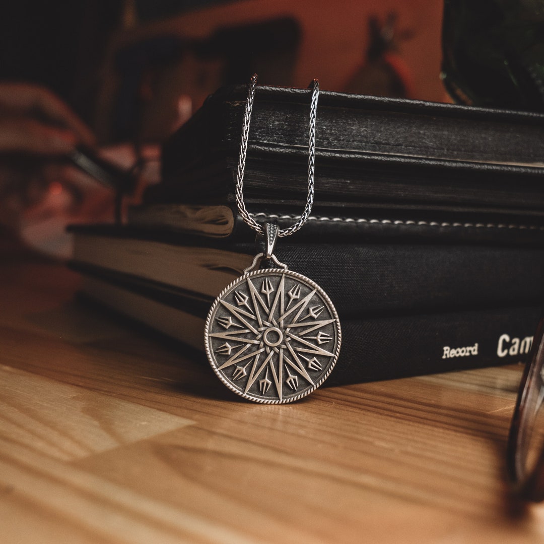 Scandinavian Trident Sun Mandala Necklace, Viking Spiritual Silver ...
