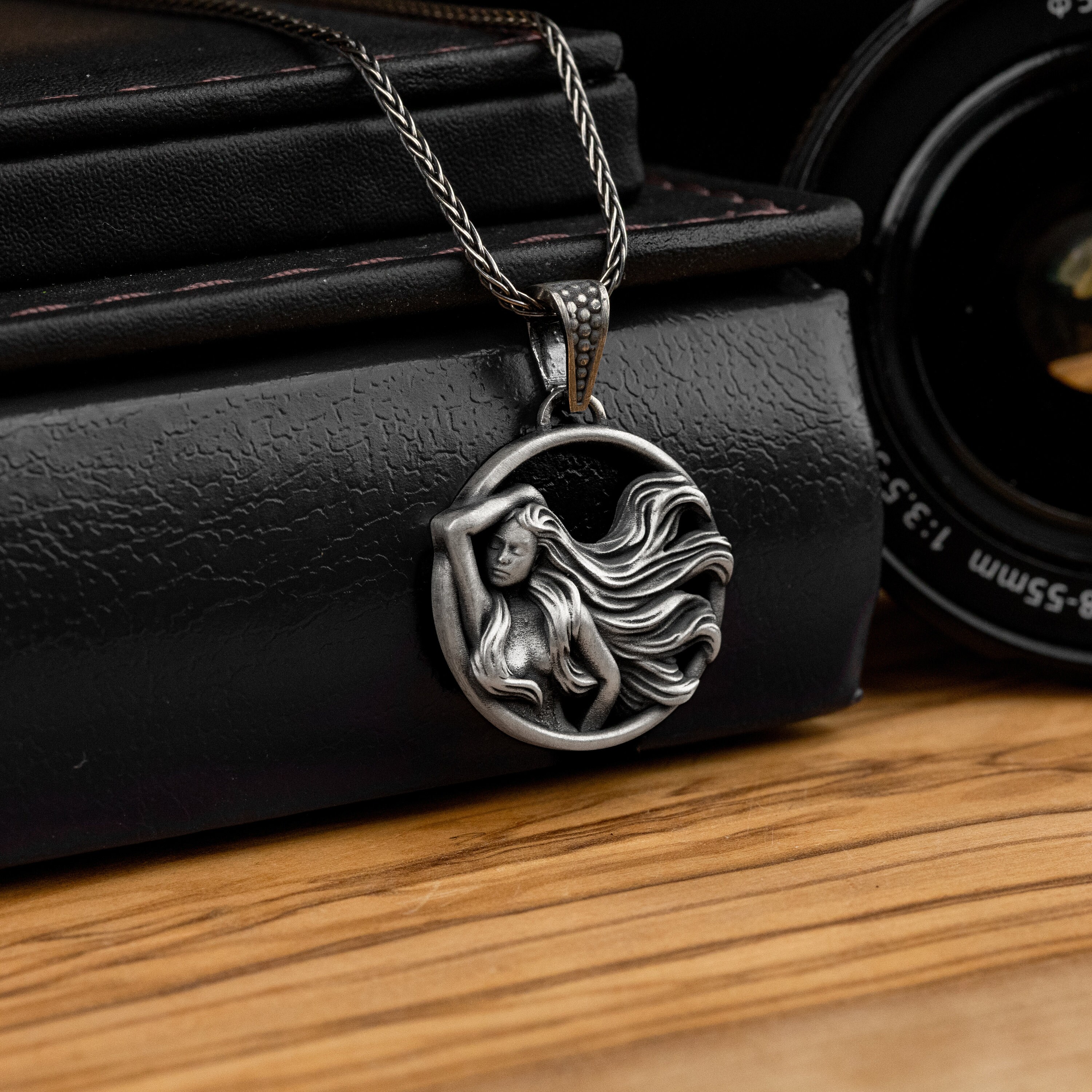 Unique Virgo Zodiac Astrology Silver Men Necklace, Engraved Virgo ...