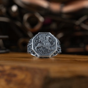 Vintage Griffin Signet Ring in Silver for Engagement Gift, Gryphon ...