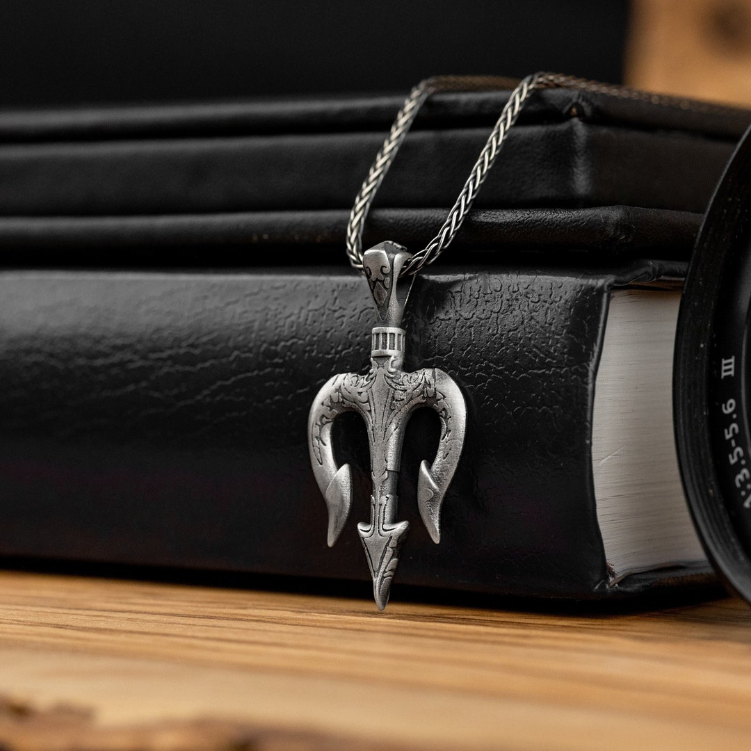 Handcrafted 925 Silver Polarm Pendant Necklace, Trident of Poseidon ...