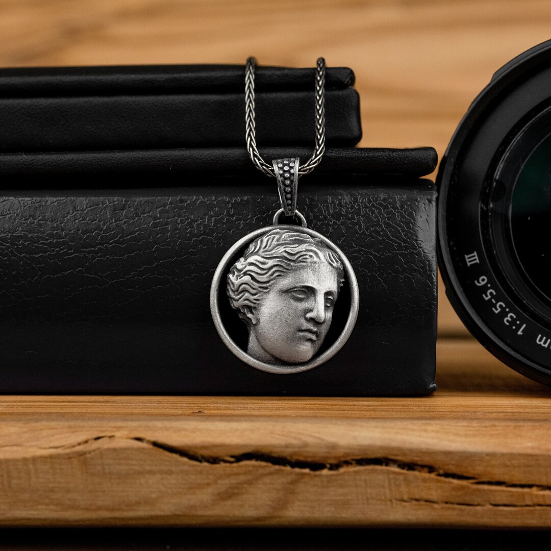 Greek Gorgon Goddess Engraved Silver Men Necklace, Antique Greek Gifts ...