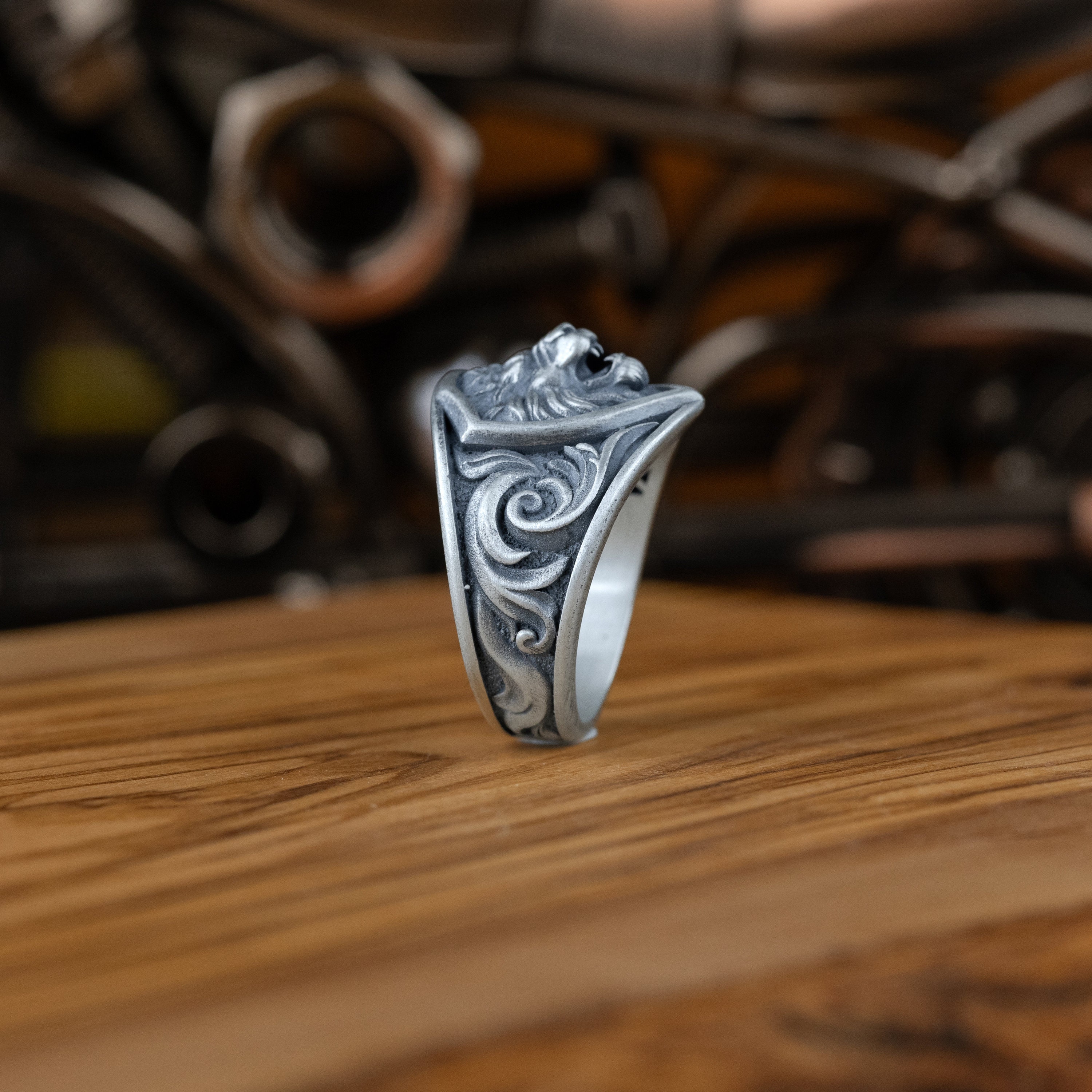 Oxidized Silver Pinky Lion Men Ring, Sterling Silver Zodiac Leo Ring ...