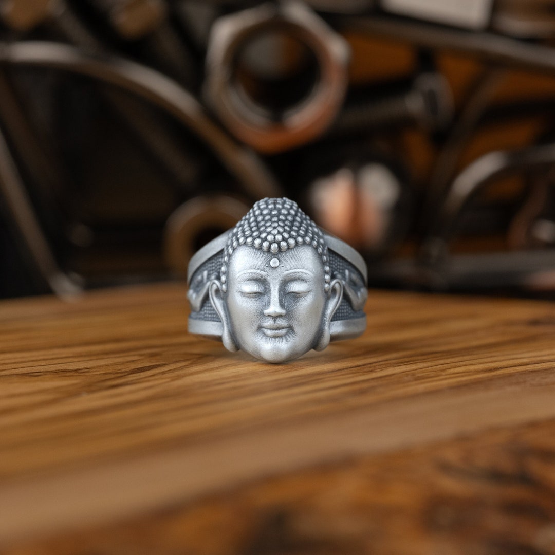 925 Sterling Silver Buddha Ring, Mudra Hand Engraved Unique Statement ...