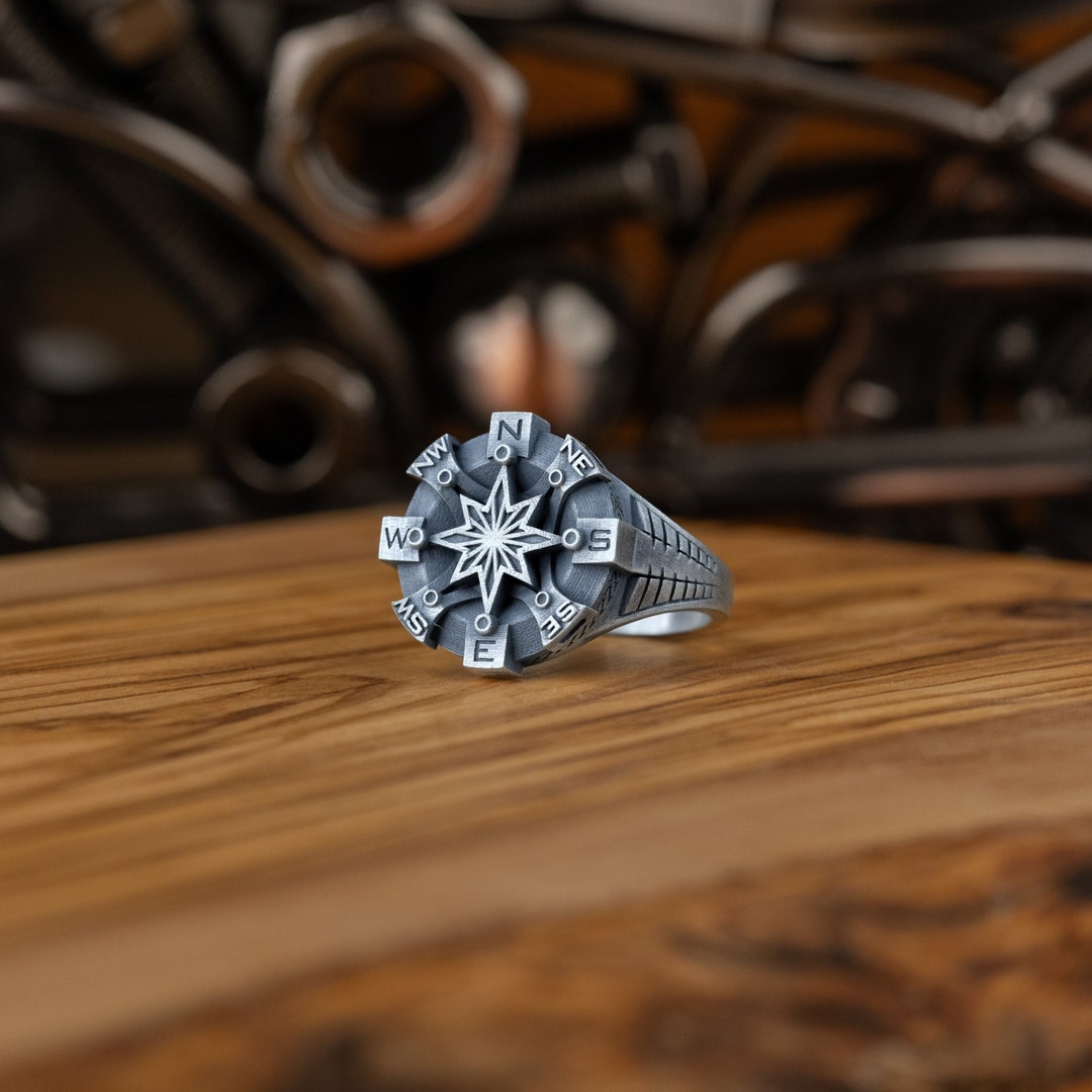 North Star Compass Silver Men Rings, Signet Traveler Man Ring, Seal ...