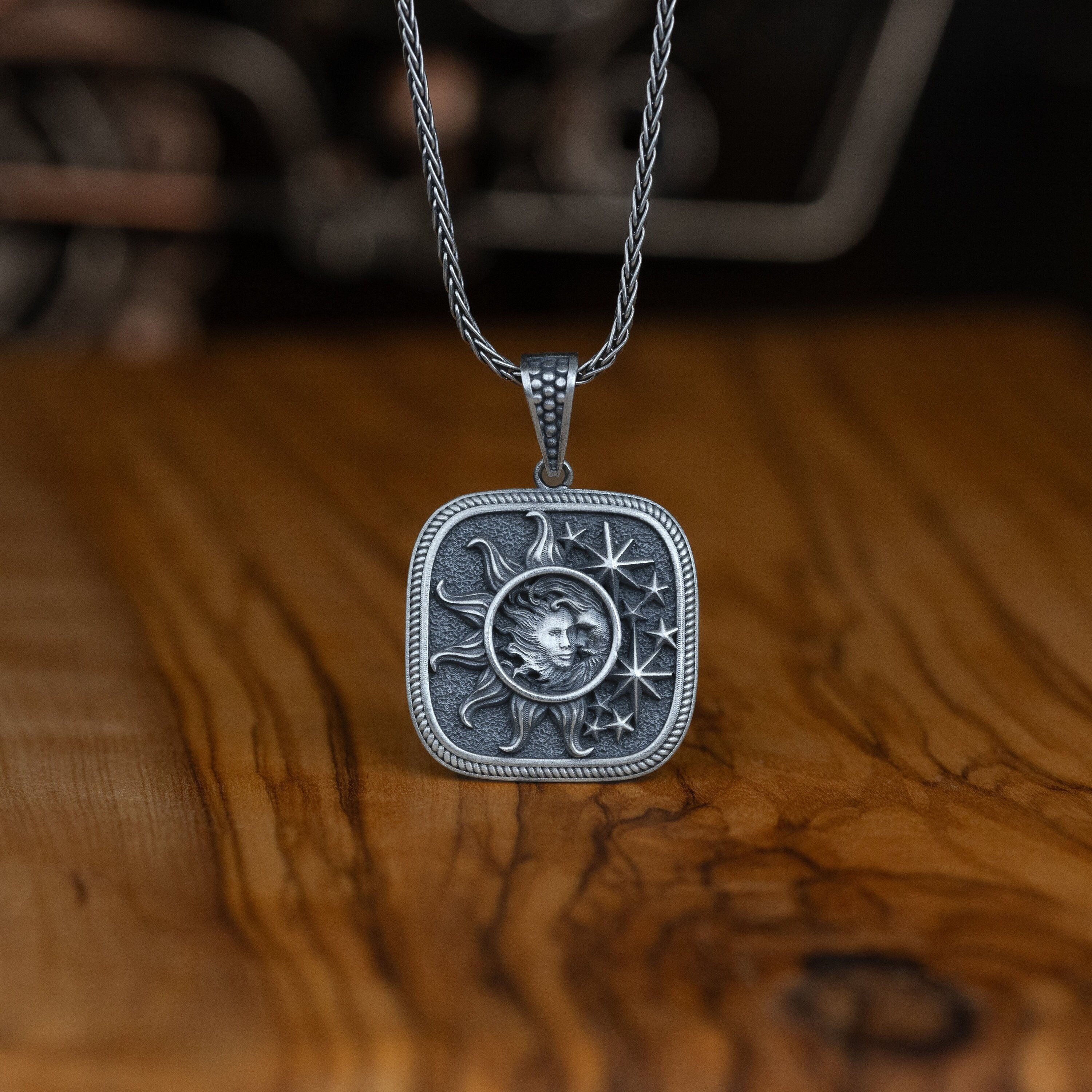 Silver Moon and Sun Personalized Men Pendant, Sunshine and Star ...