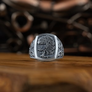 Men Signet Ring With Tree of Life Made of Silver, Yggdrasil Family Tree ...
