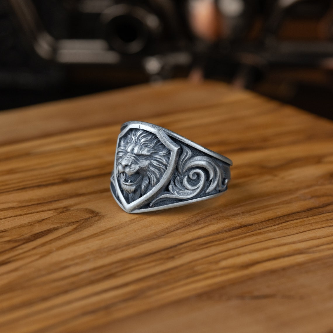 Oxidized Silver Pinky Lion Men Ring, Sterling Silver Zodiac Leo Ring ...