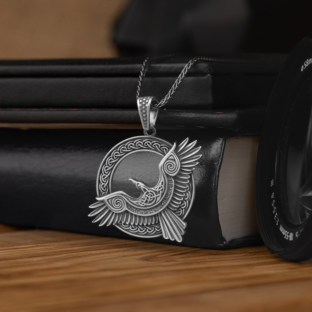 Tiny Trinity Celtic Raven Silver Men Necklace, Viking Pagan Silver Gift ...