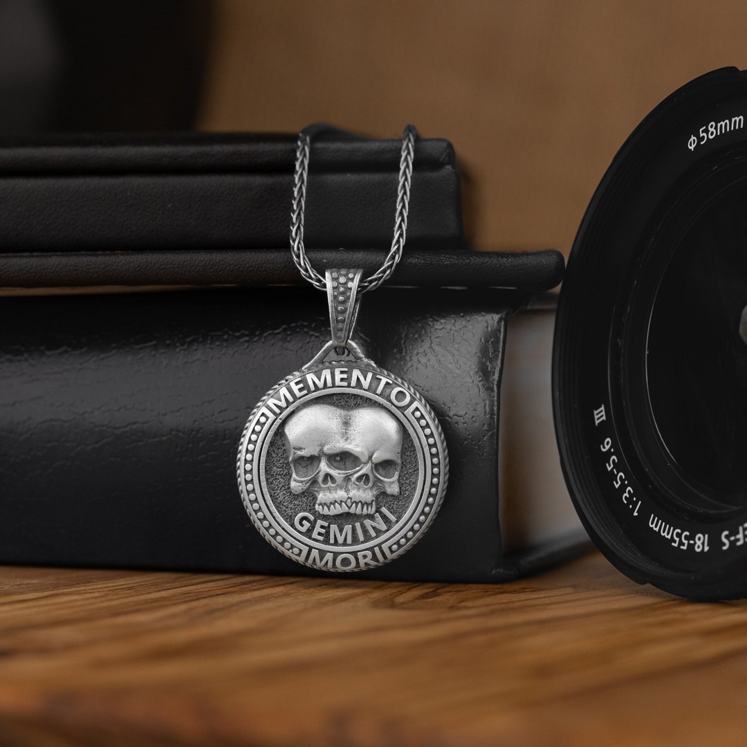 Gemini Memento Mori Coin Necklace for Husband, Silver Zodiac Coin ...