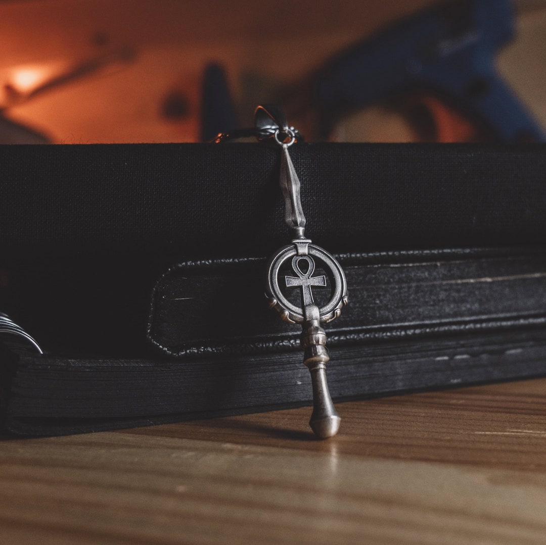 Staff of Horus Ankh Engraved Silver Necklace, Oxidized Pagan Necklace ...