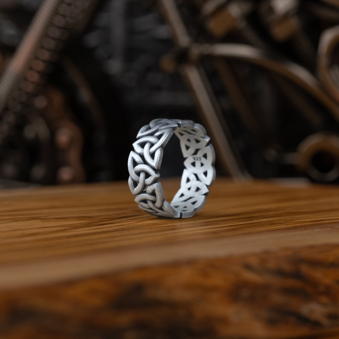 Viking Knot Wedding Ring, Celtic Knot Handmade Sterling Silver Men Band ...