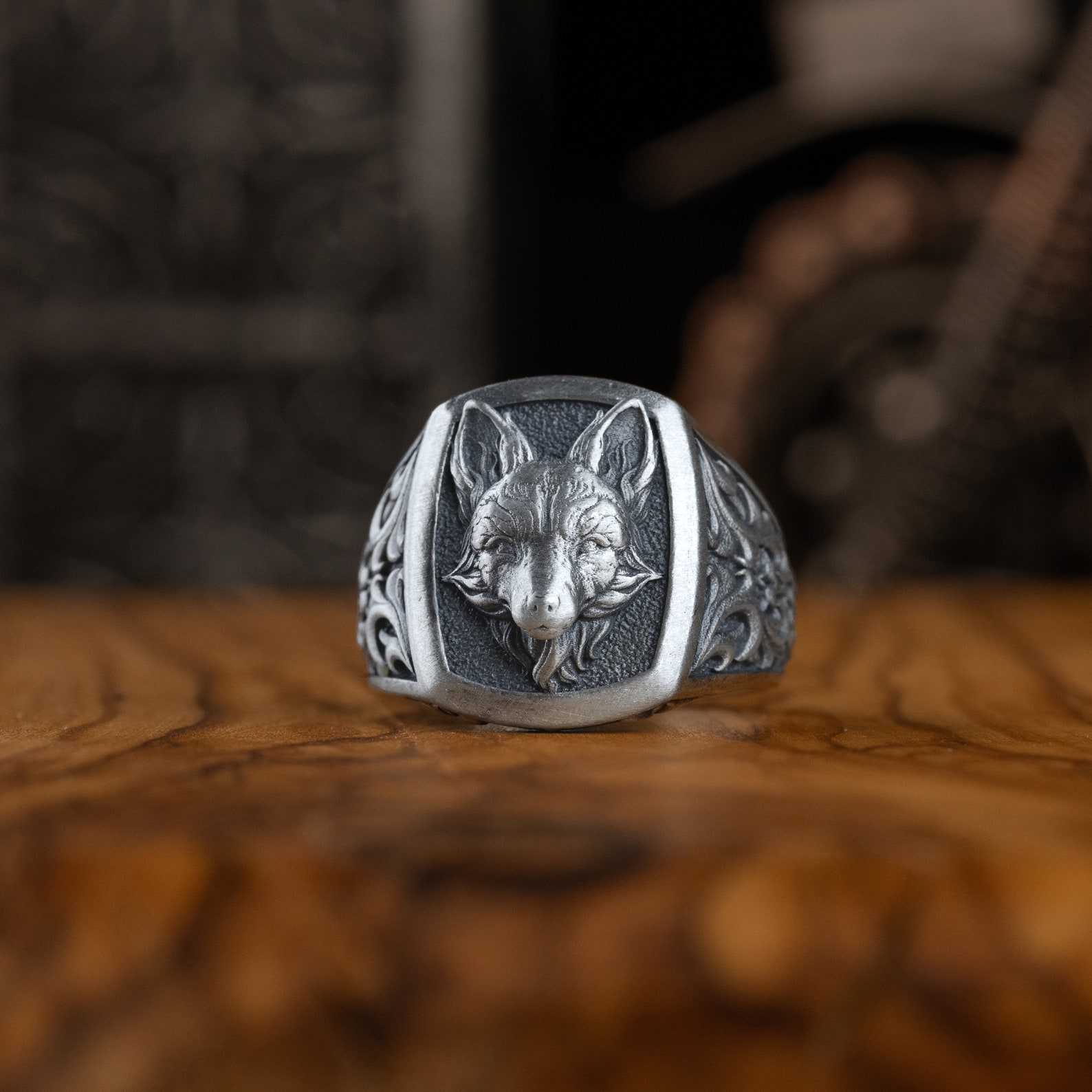 Kitsune Fox Signet Ring by Japanese Mythology for Men, Silver Jewelry ...
