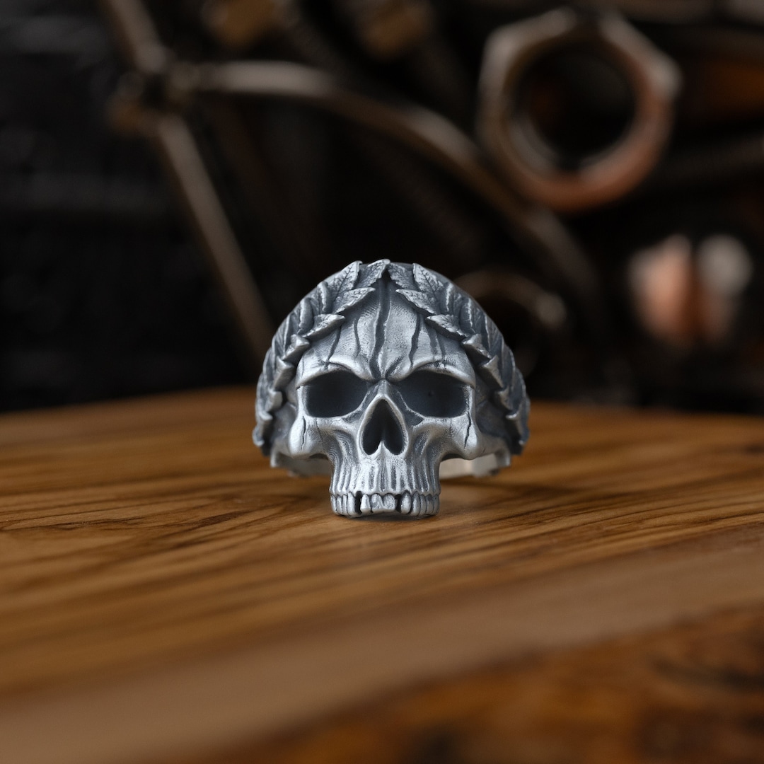 Extraordinary Gothic Ring for Men, Skull With Leaf Crown Unique Mens Ring, Julius Caesar Punk ...