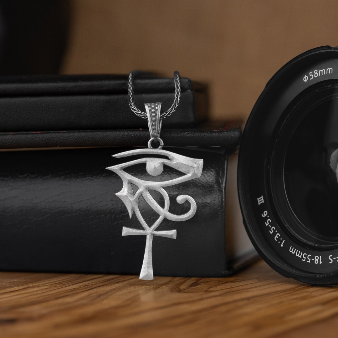Horus Eye and Key of Life Silver Necklace, Oxidized Ankh Pagan Necklace ...