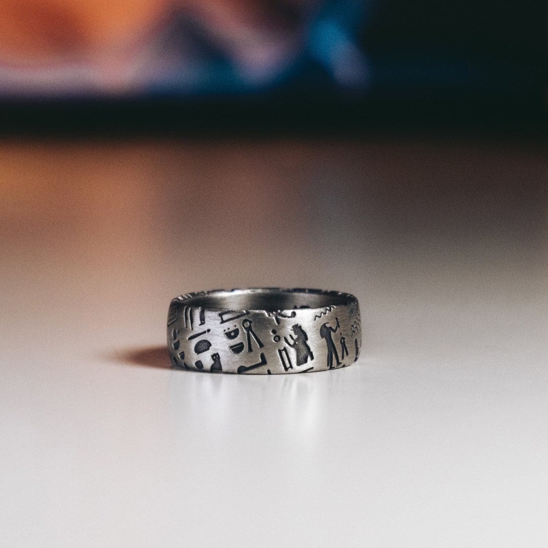Ancient Egyptian Hieroglyphics Men Band Ring Sterling Silver - Etsy