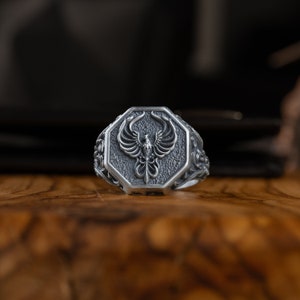 Men Signet Ring With Immortal Phoenix Bird, Egyptian Mythology Jewelry ...