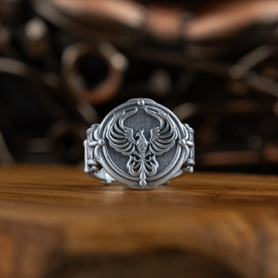 Mythical Creature Phoenix Fire Bird Men Ring in Silver, Wedding Gift ...
