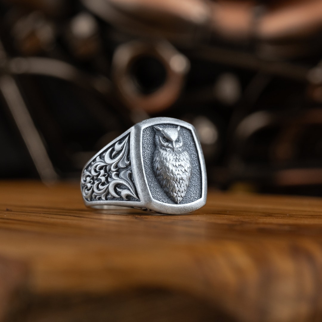 Owl Night Bird Minimalist Ring for Men, Nocturnal Animal Symbol of ...